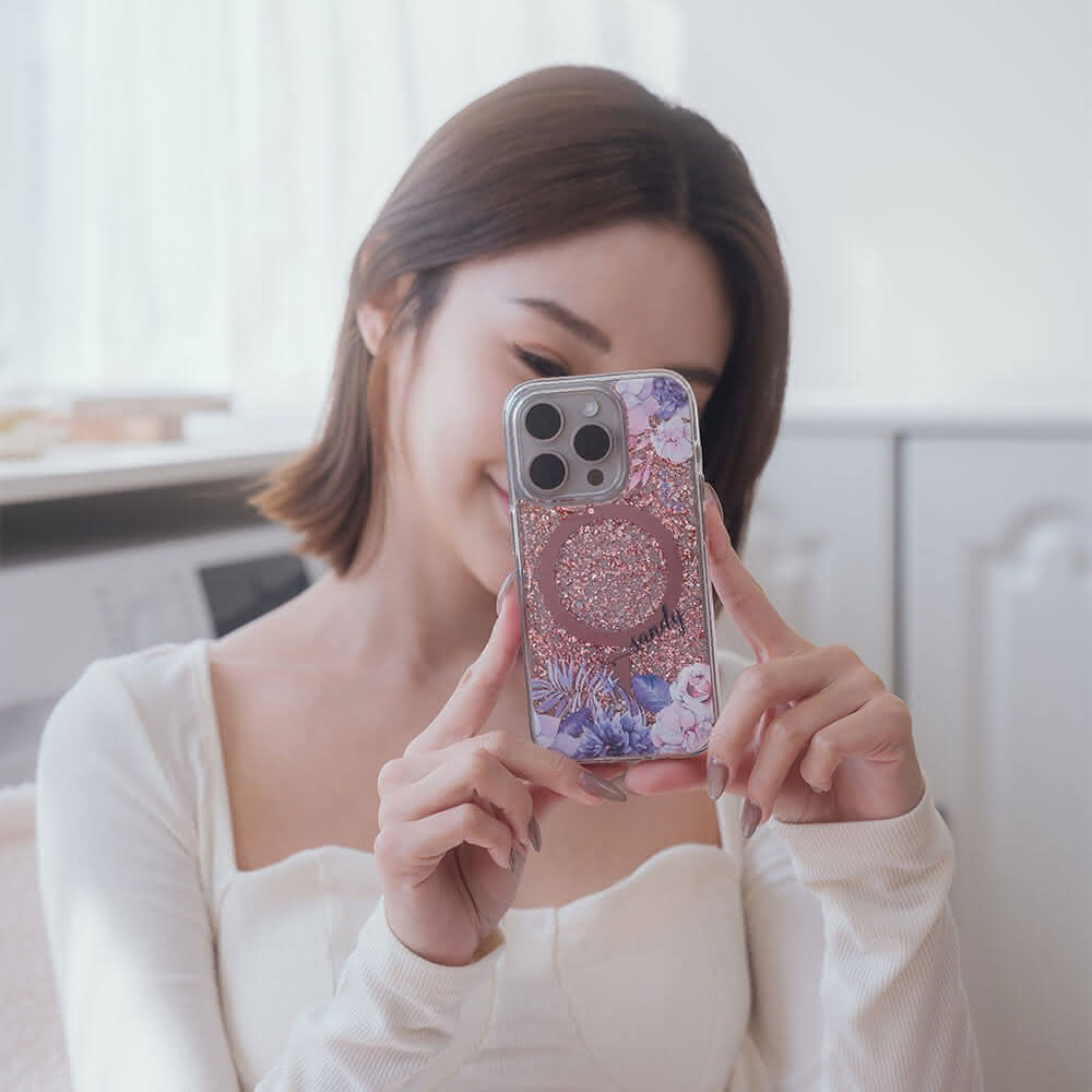 【Dearcase】紫色叢林 閃耀玫瑰金貝拉殼MagSafe - iPhone 15/14/Pro/Max 防摔手機殼(MagSafe 客製化手機殼 軍規防摔 金箔手機殼)