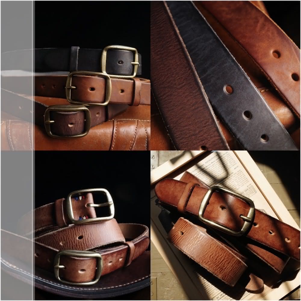 現貨 Folklore Classic 三色 復古手工義大利頭層植鞣真皮黃銅簡約方釦皮帶(腰帶)