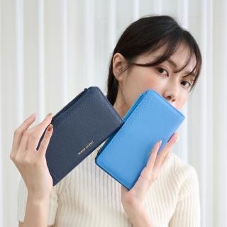 【Premium Authentic】PA．CREPE簡約真皮拉鍊長夾-深藍(PA 真皮 牛皮 長夾 皮夾 零錢包 錢包 手拿包)