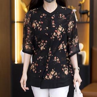 【麗質達人】850黑色印花假二件上衣-LY (L-5XL)