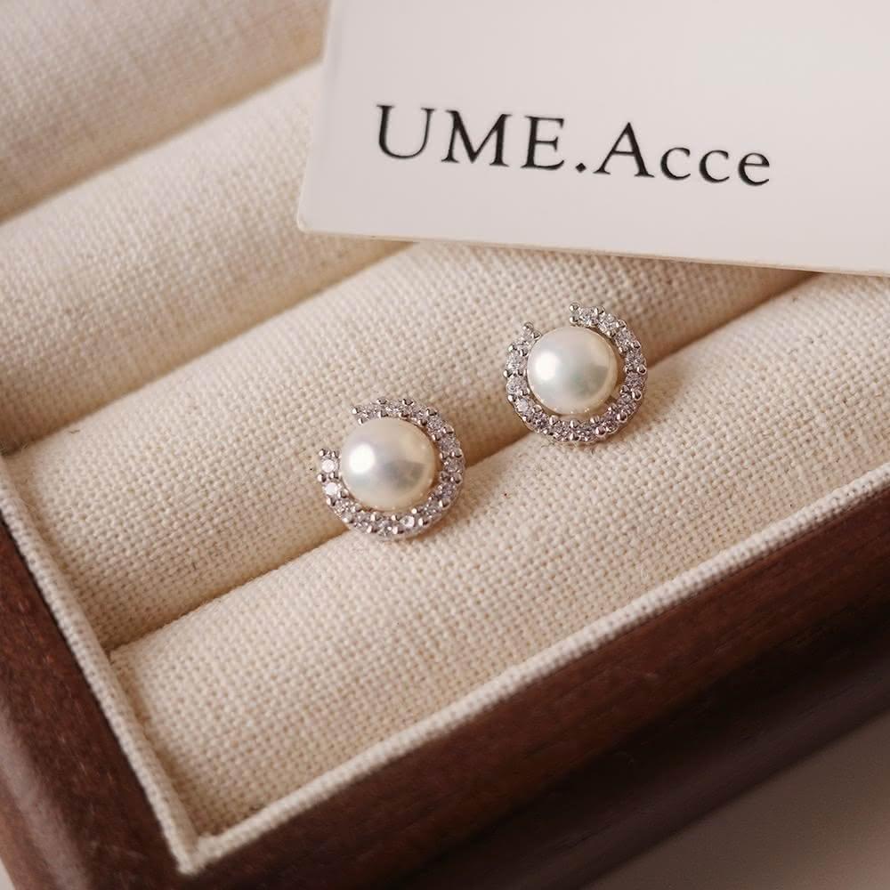 【UME.Acce】全純銀耳環 雨露 | 天然珍珠耳環/整隻純銀耳環/S925純銀耳環/淡水珍珠耳環