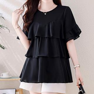 【麗質達人】5982黑色蛋糕層次上衣-LY(L-5XL)
