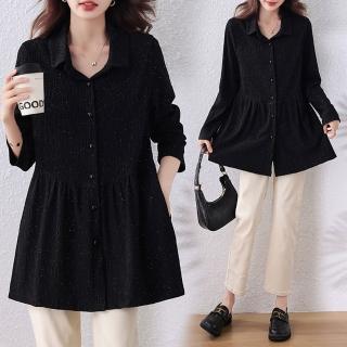 【麗質達人】3002黑色長袖長版上衣-LY (L-5XL)