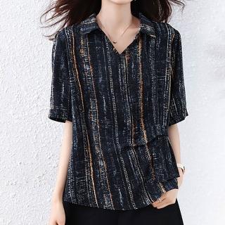 【麗質達人】3137翻領印花上衣-LY (L-5XL)