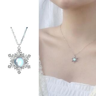 【KEDDY】吊墜-韓版-小清新-頸鏈-毛衣鏈-氣質項鍊-項鍊-女生項鍊-高級感-生日禮物-月光石-雪花項鍊-925純銀-鎖骨鏈