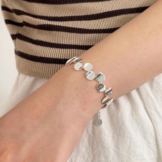 【KEDDY】飾品-s925純銀-女生手鍊-圓牌手鍊-不規則手鍊-極簡風-搭配小物-拼接疊帶小圓牌-銀飾-韓版手鍊-純銀手鍊