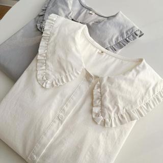 【設計所在】知性小文藝 甜美法式滾邊娃娃領長袖襯衫 zx06(2色 M-L可選)