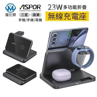 魔比歐 ASPOR 23W 三合一 多功能折疊無線充電器 W21 ( 適用 Airpods Apple Watch iPhone 三星 手機 ...