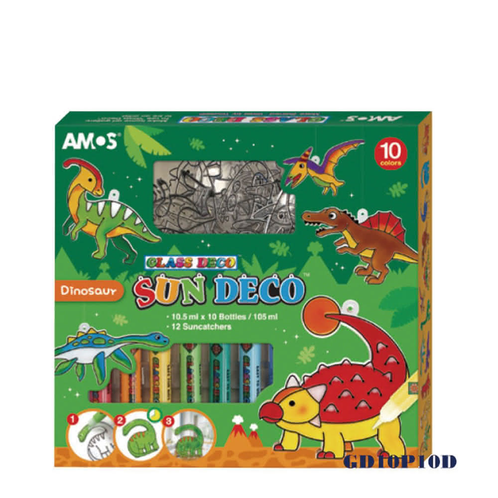 【AMOS 阿摩司】韓國原裝 10色侏儸恐龍主題模型板DIY玻璃彩繪膠組
