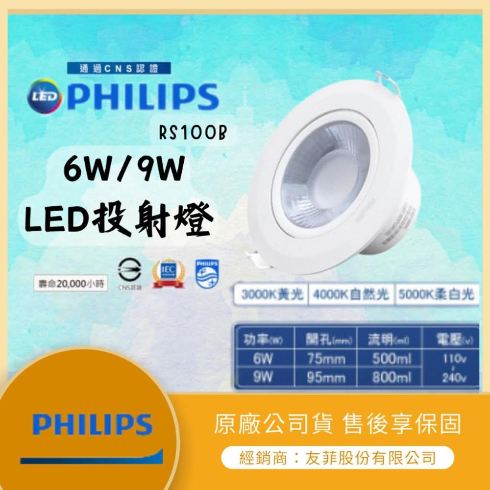 【Philips 飛利浦】LMA-飛利浦 ★林口新創園★ LED 投射崁燈 RS100B G2 6W 9W 聚光 單透鏡 崁燈 24度 36度