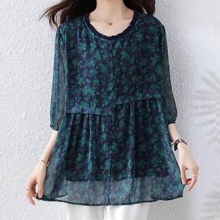 【麗質達人】8371藍綠印花上衣-LY (L-5XL)