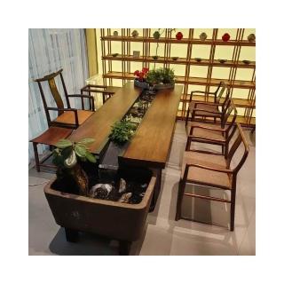 流水茶桌養魚禪意茶臺創意景觀一體新中式仿古實木茶桌椅組合