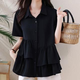 【麗質達人】1810黑色短袖上衣-LY (L-5XL)