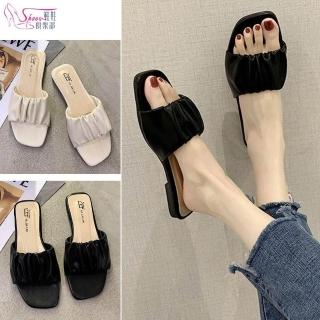 【ShoesClub 鞋鞋俱樂部】百搭簡約雲朵一字平底拖鞋 女鞋 黑/米 118-2012 (現貨+預購)