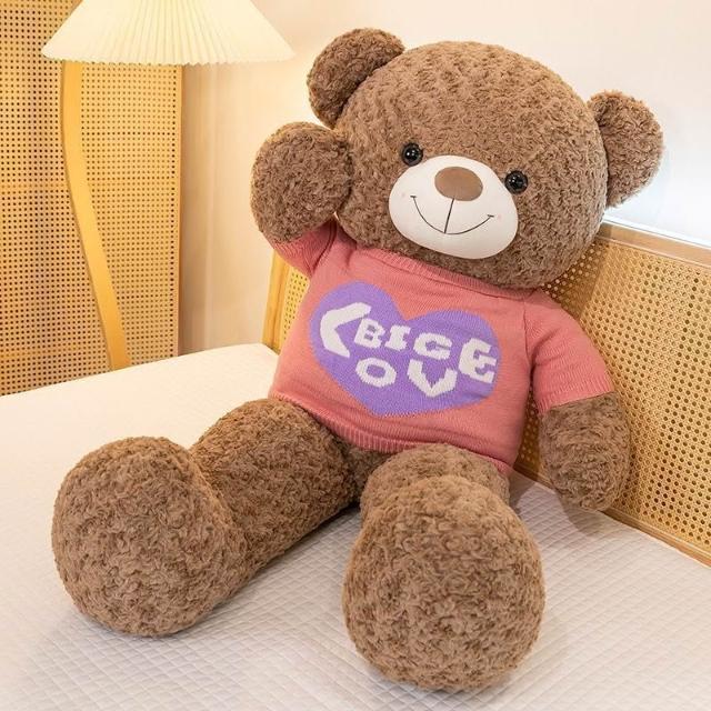 可愛毛絨公仔大號愛心毛衣熊抱抱睡覺兒童抱枕女生生日禮物批發