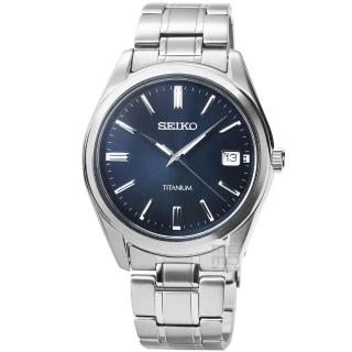 【SEIKO 精工】【柒號本舖】SEIKO精工藍寶石鈦金屬男錶-深藍 / SUR373P1