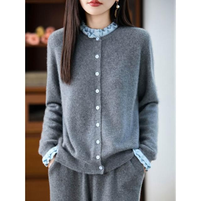 法式精致花邊針織開衫外套女2025秋冬新款100純羊毛減齡時尚毛衣
