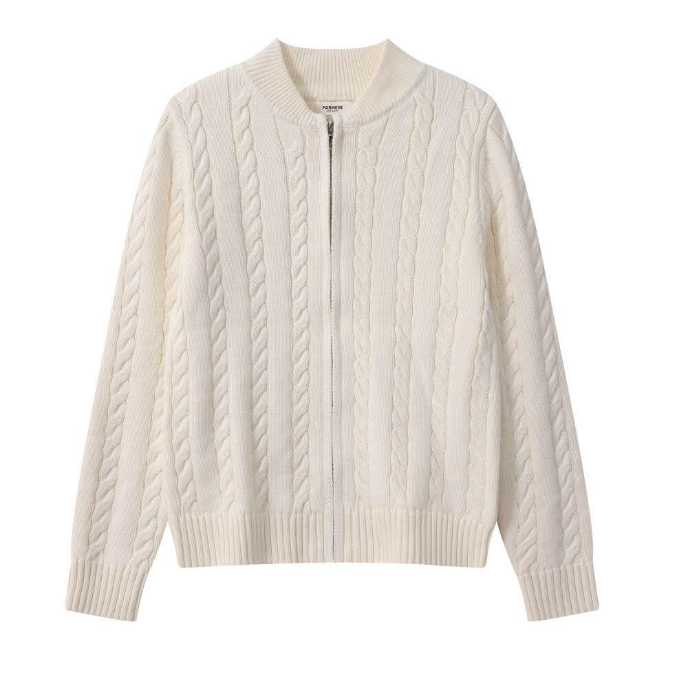 希妍 純棉針織毛衣外套女寬松麻花棒球服高端加厚短款秋冬線衫全棉拉鏈