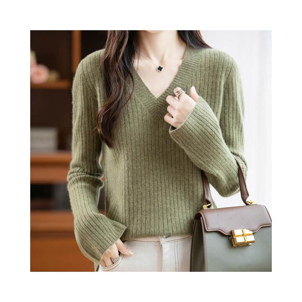 希妍 秋冬新款氣質簡約V領軟糯顯瘦毛衣內搭女休閑百搭親膚針織打底衫