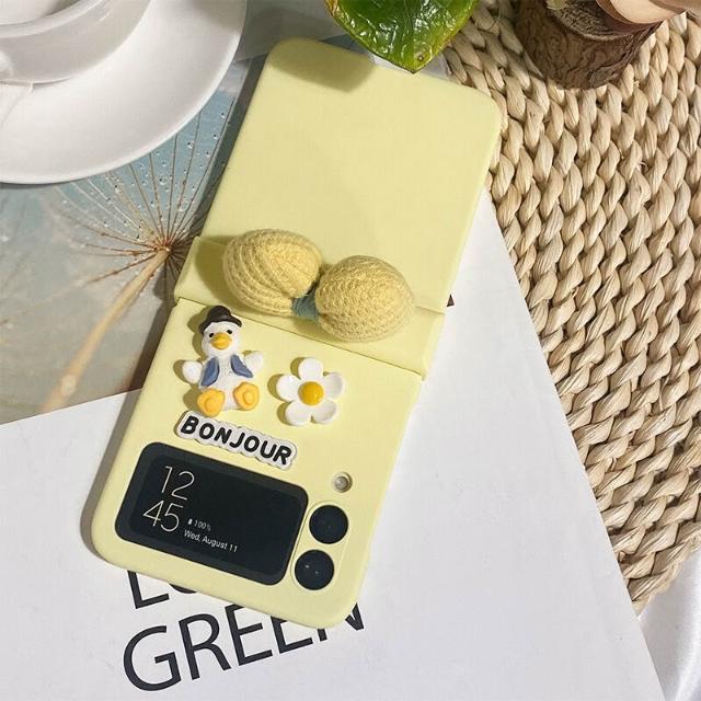 適用三星zflip3黃色小黃鴨手機殼zflip4保護套個性ins女款鉸鏈殼