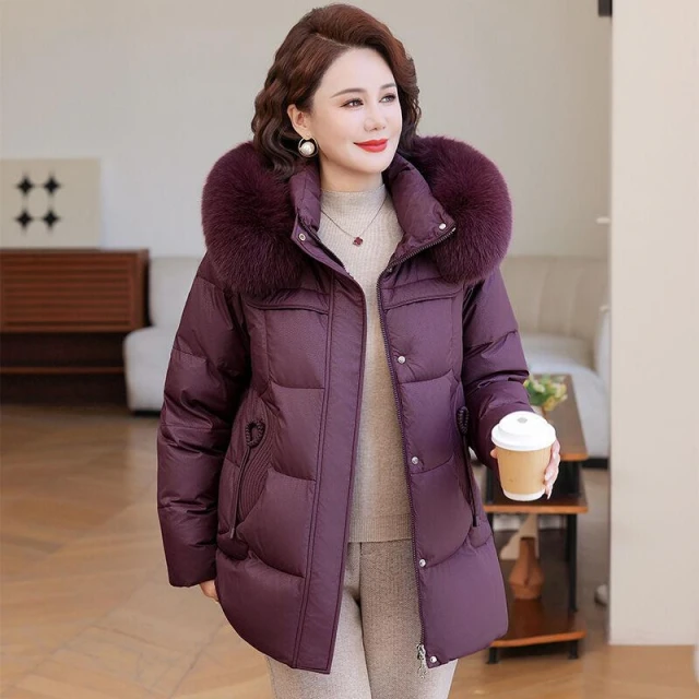 Seven七- 狐貍毛領成熟女性羽絨服女2026年新款.加厚冬季寬松90白鴨絨外套